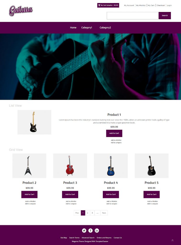 Guitarra - Online Music Guitar Store Magento Theme - TemplateToaster