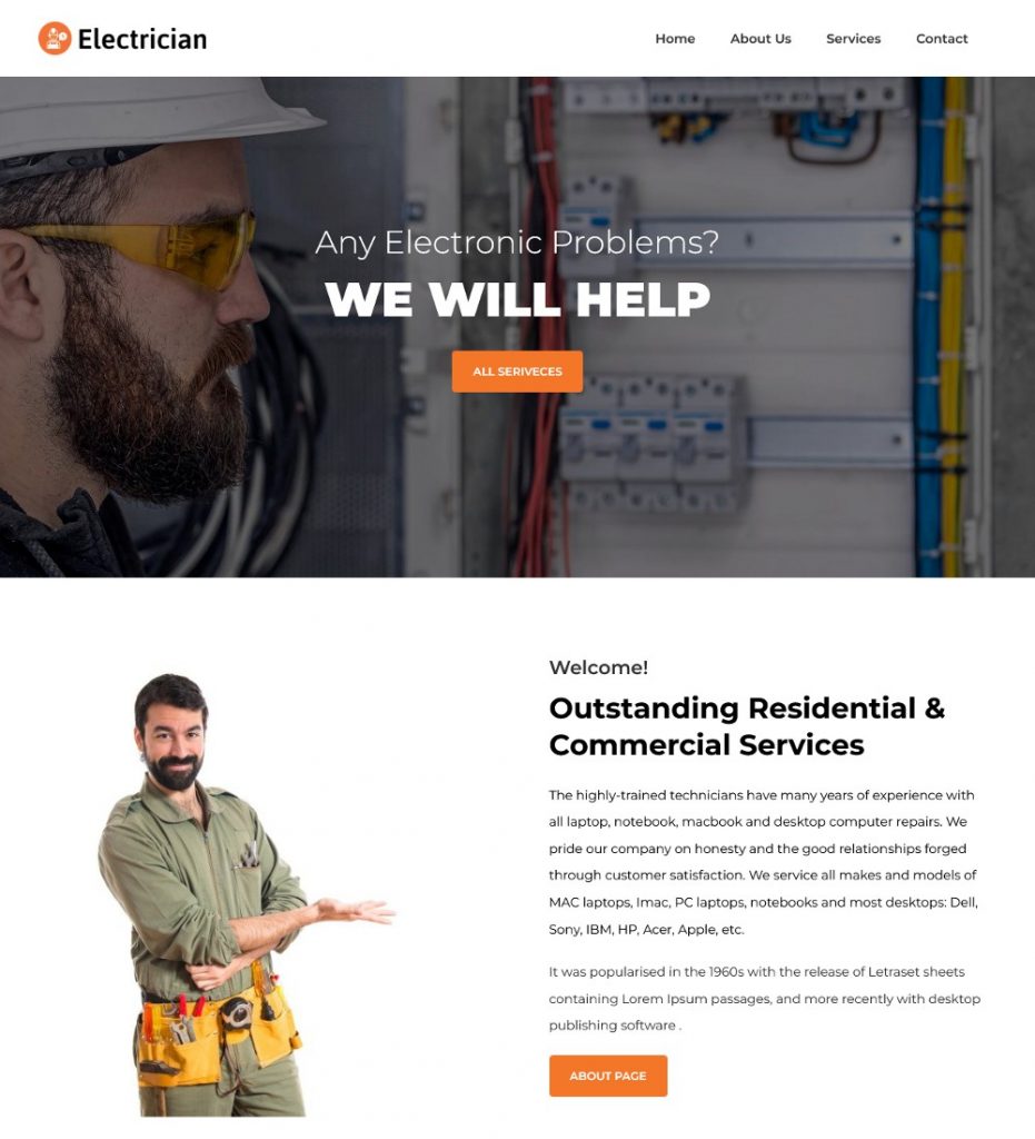 Electrician - Electric Home Fitting and Repairing Services Template ...