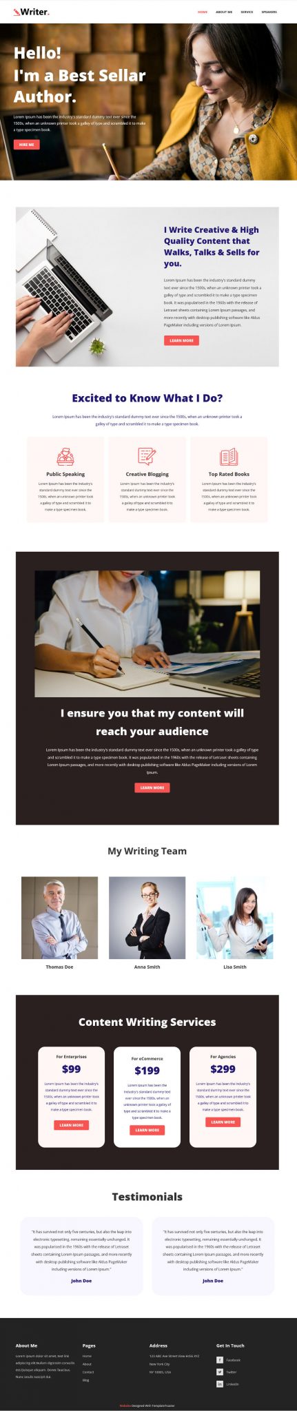 Writer - Writers and Journalist Personal Website Template - TemplateToaster